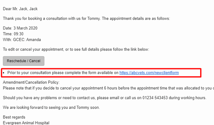 How do I re-direct a new client to complete a form once they complete ...