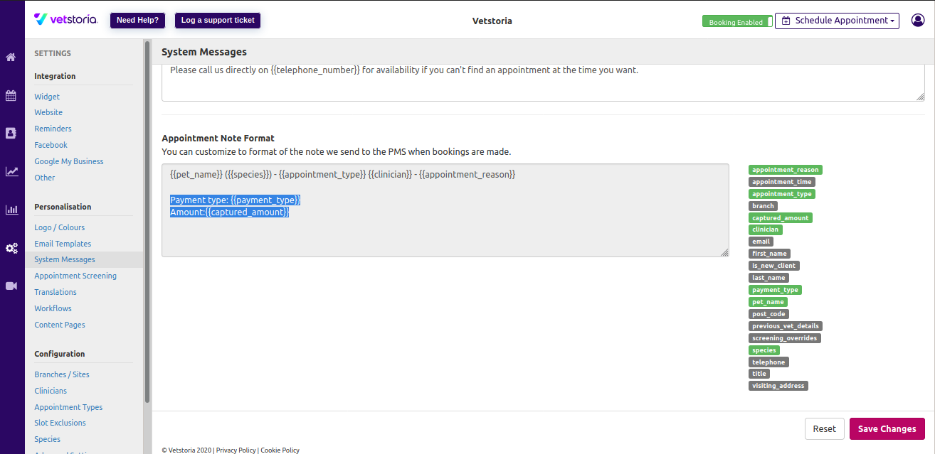 How to Include payment details in the PMS note – Online Booking