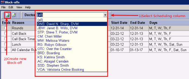 AVImark | How do I set-up staggered scheduling columns? – Online Booking